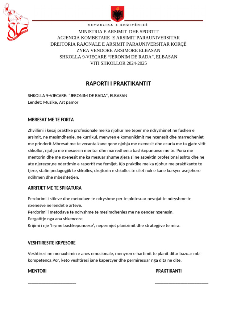 Raporti I Praktikantit | PDF