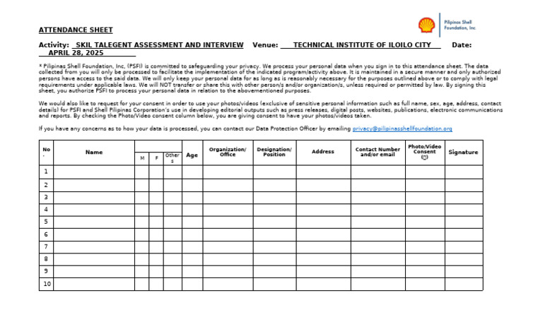 PSFI Attendance Sheet (ENG) 2024 - sKIL | PDF | Privacy | Computing