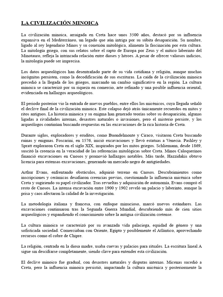Civilización Minoica: Legado y Misterio | PDF | Grecia micénica | Creta