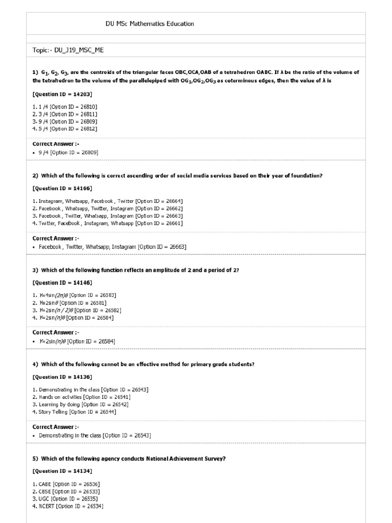 DUET 2019 MSC Mathematics Education | PDF