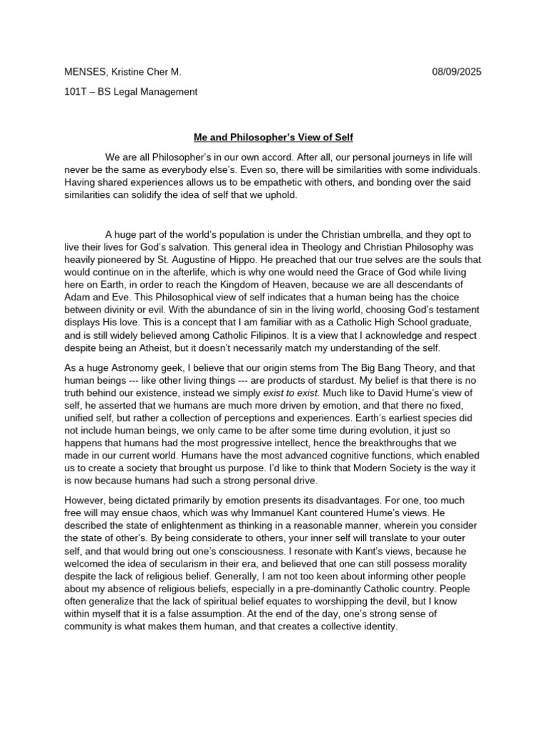 MENESES KristineCher 101T PerformanceTask2 | PDF | Philosophy Of Self ...