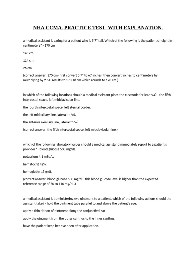 NHA CCMA Practice Test Overview | PDF | Injection (Medicine ...