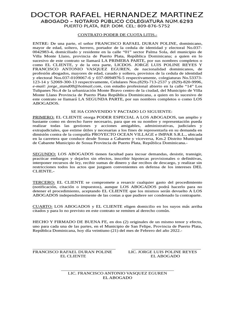 01.-Contrato-poder-De-cuota-litis-francisco Rafael Duran Poline, Lic ...