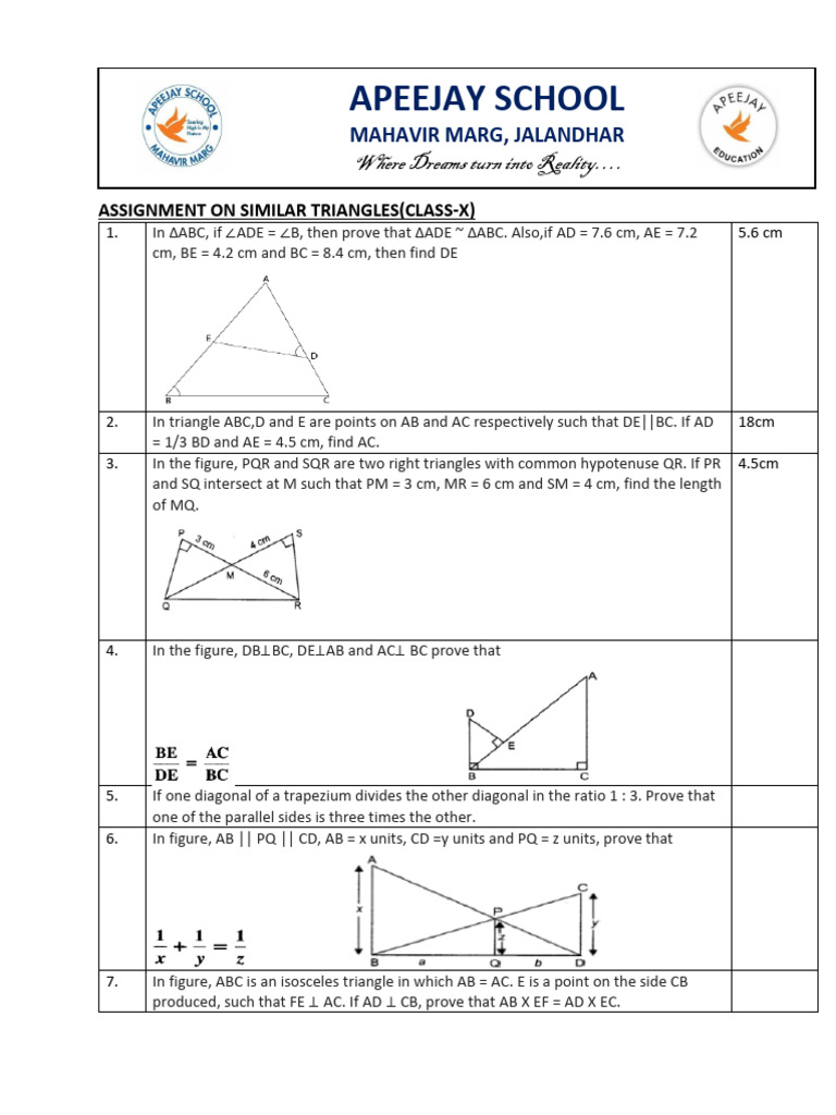 Assignment On Similar Triangles | PDF