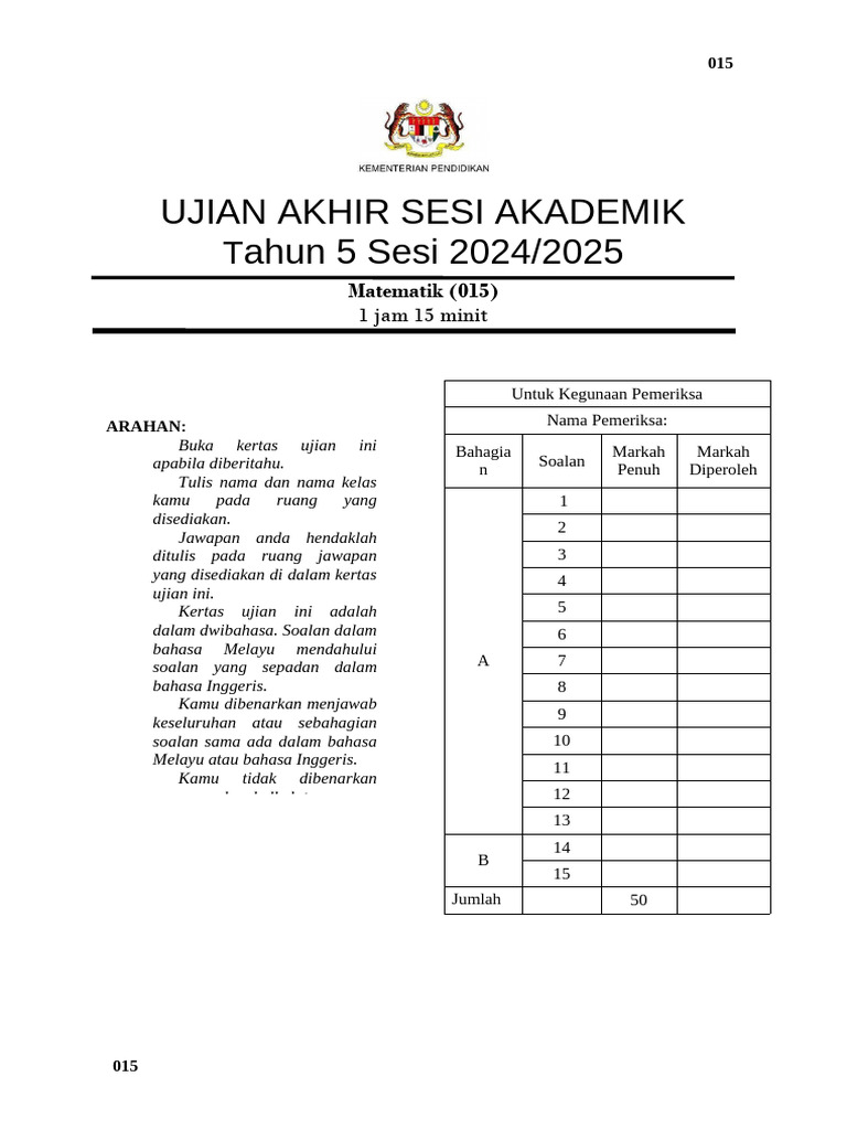 Uasa MT Tahun 5 | PDF