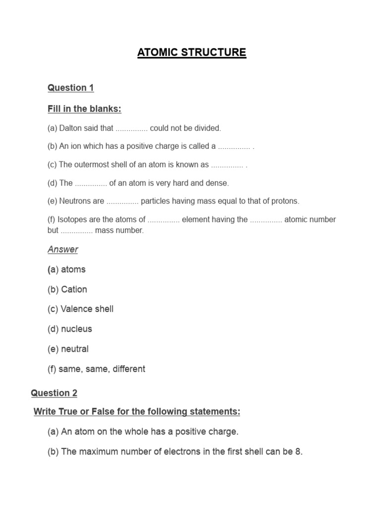 Chemistry Atomic Structure Class 8 Icse | PDF | Atoms | Ion