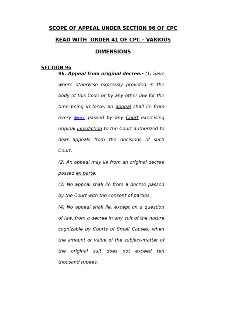 Appeal Scope Under CPC Section 96 | PDF | Appeal | Lawsuit