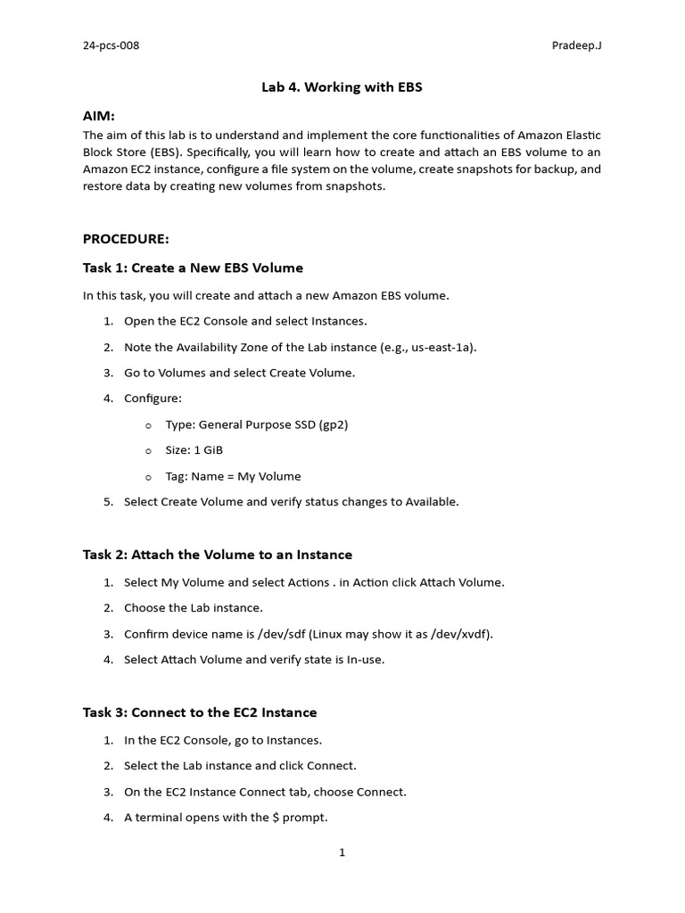 Lab Exercise 6 - Working With Elastic Block Store (EBS) | PDF | Data | Information Technology ...