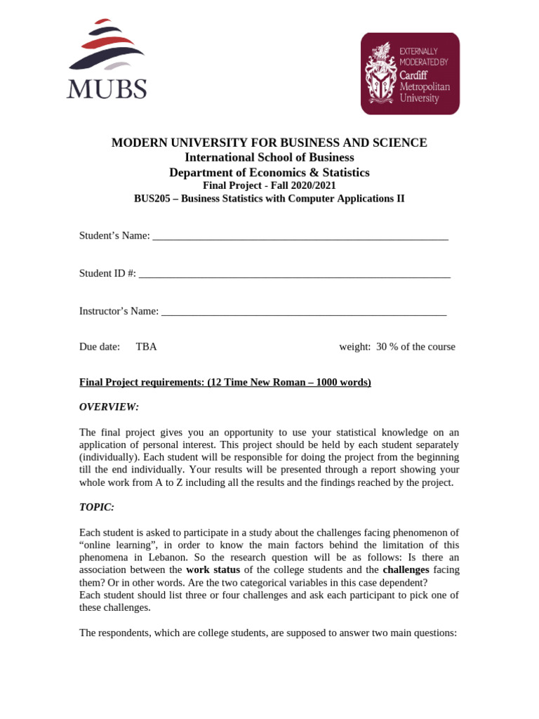 Final Project and Rubric | PDF | Statistics | Hypothesis