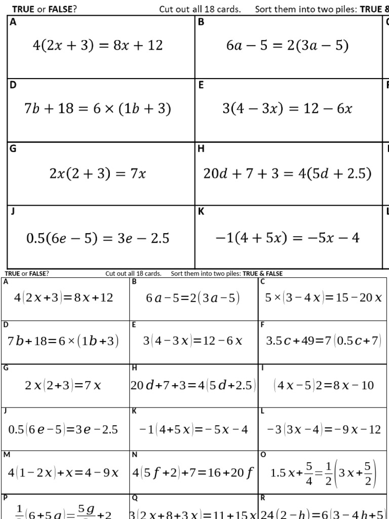 True or False Math Card Sorting | PDF