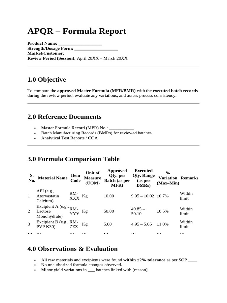 Apqr Formula Report | PDF