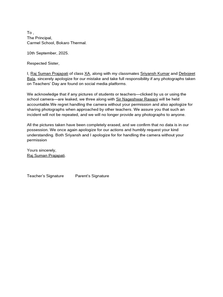 Apologize Letter Pdf