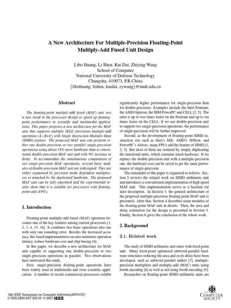 A New Architecture For Multiple-Precision Floating-Point Multiply-Add ...