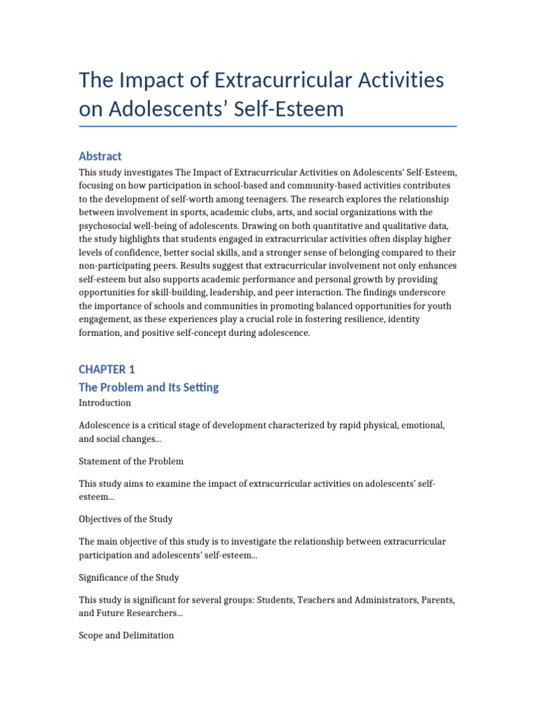 Extracurricular Activities SelfEsteem | PDF | Adolescence | Self Esteem