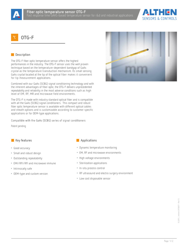 Otg F Fiber Optic Temperature Sensors en | PDF | Optical Fiber | Sensor