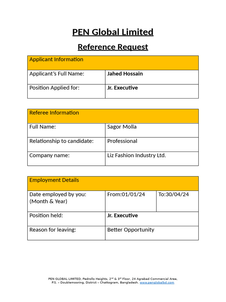 PEN Global Reference Request Form | PDF