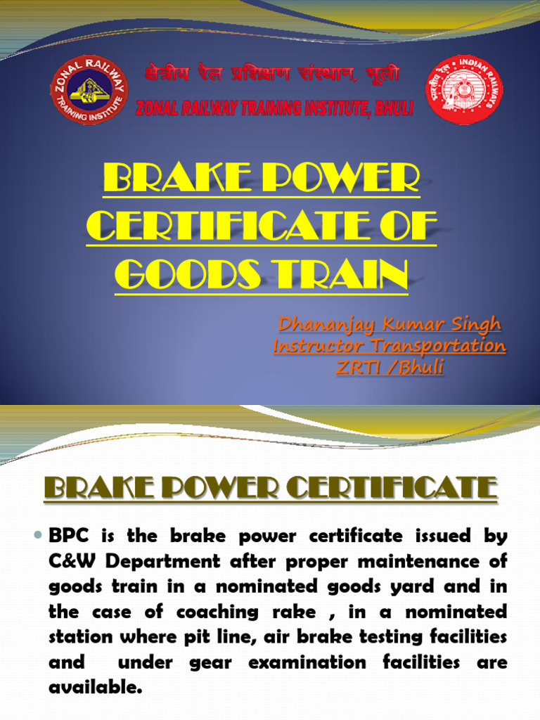 Brake Power Certificate | PDF | Rail Transport