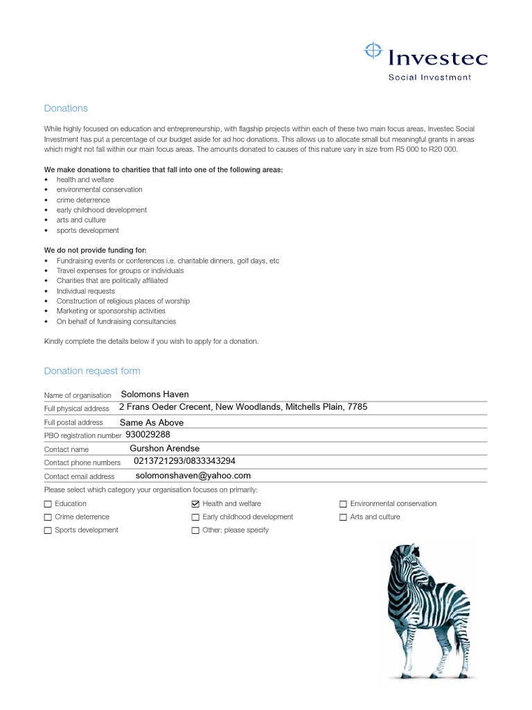 Donation Request Form Investec | PDF | Fundraising