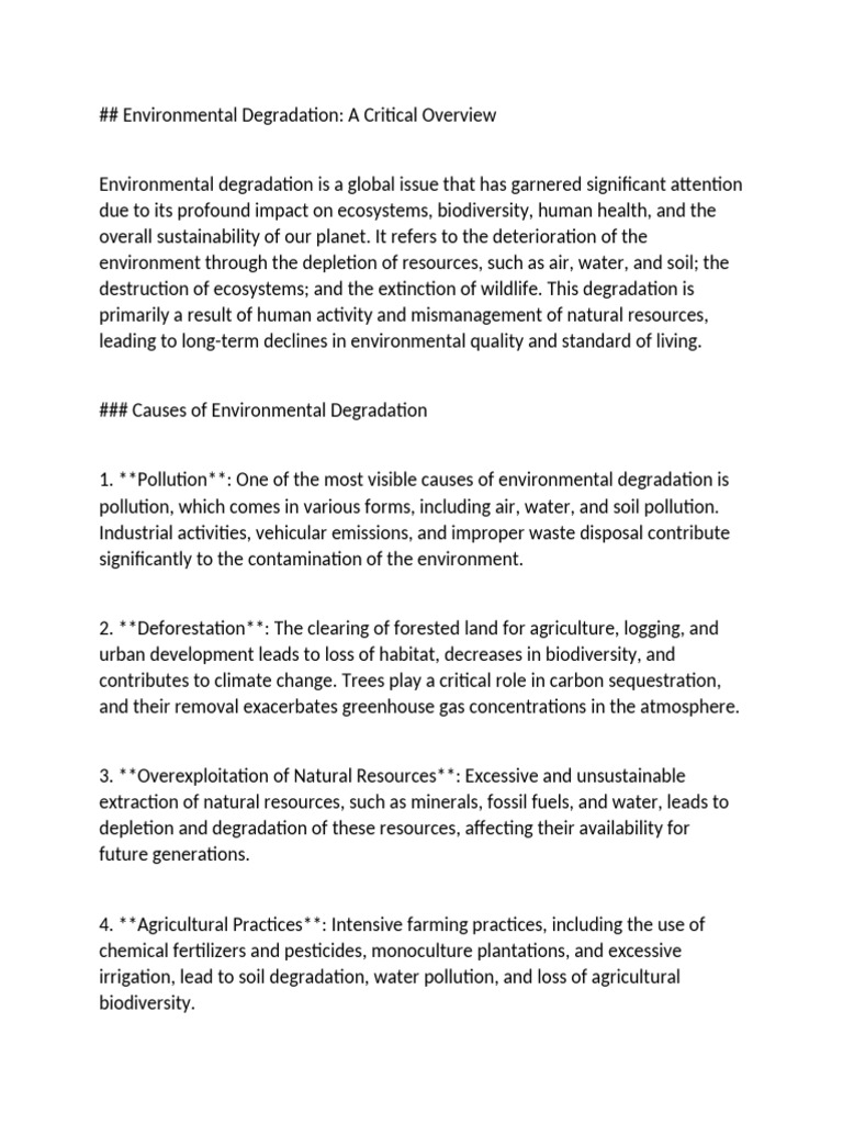 Causes and Impacts of Environmental Degradation | PDF | Environmental ...