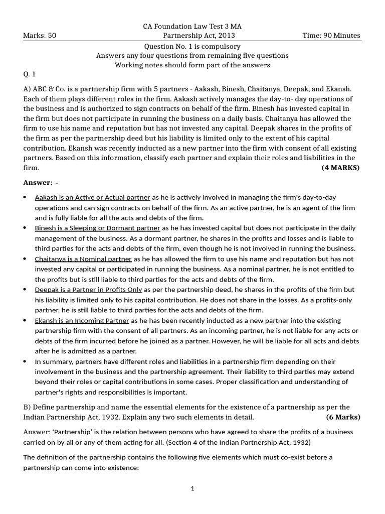 CAF Partnership Act Test MA | PDF | Partnership | Private Law
