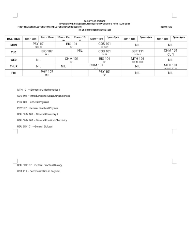 Cms 100l Timetable Hod Approved | PDF