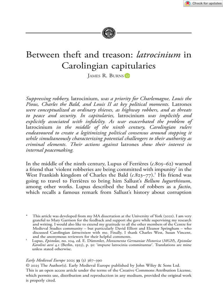 Early Medieval Europe - 2025 - Burns - Between Theft and Treason ...