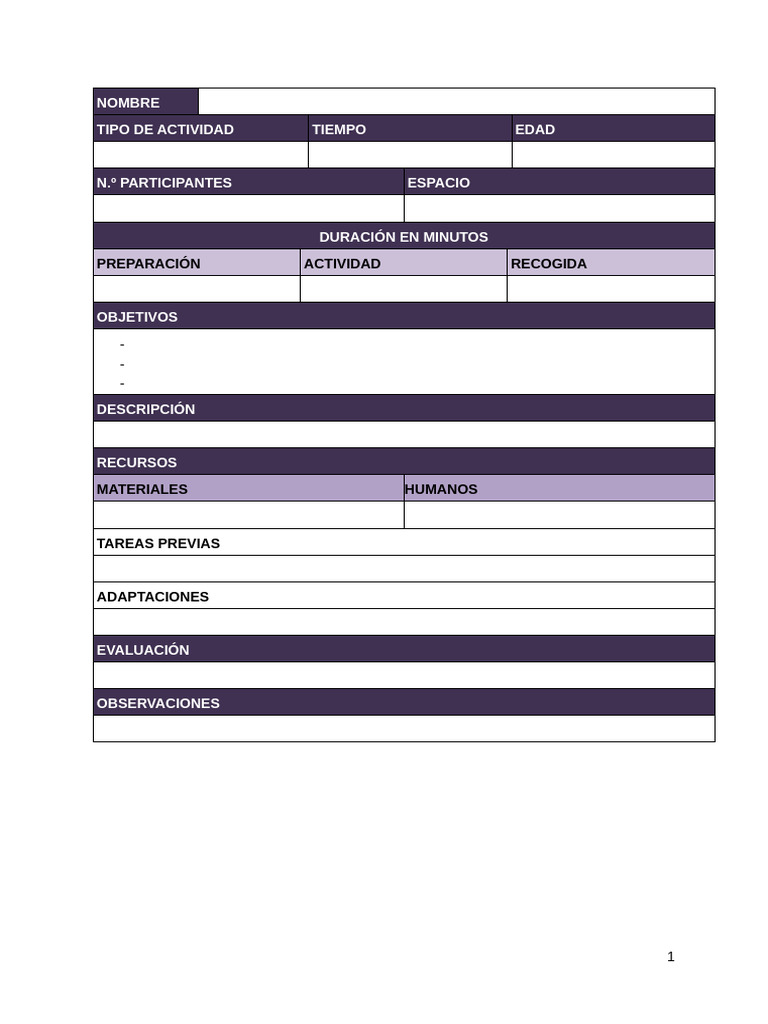 Modelo Ficha Actividad | PDF