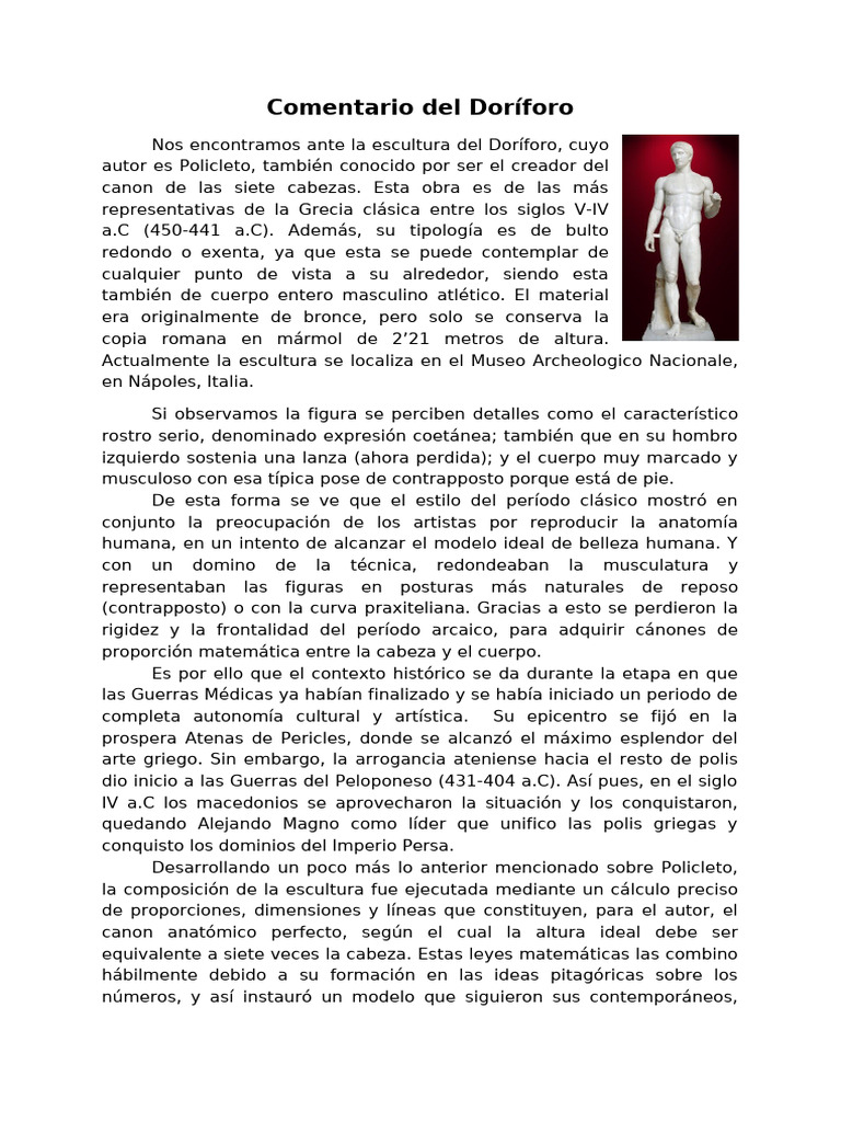 Análisis del Doríforo de Policleto | PDF | Escultura