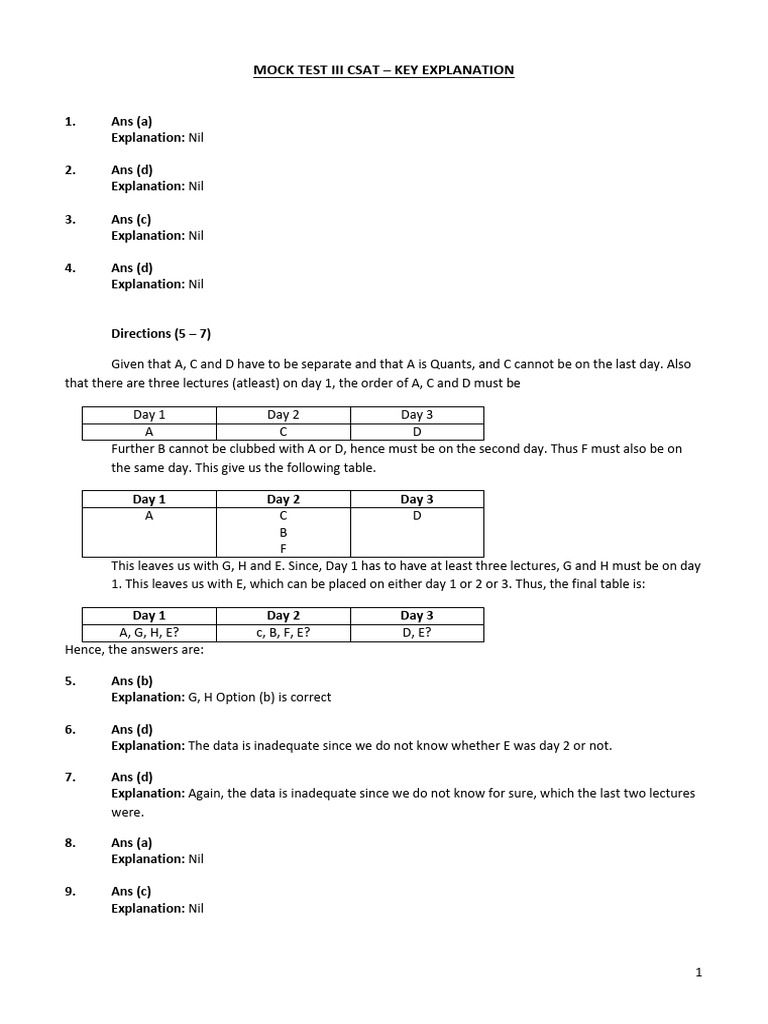 CSAT Mock Test III Key Explanations | PDF