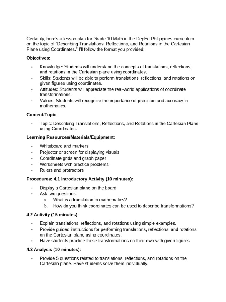 Describing Translations, Reflections, and Rotations in The Cartesian ...