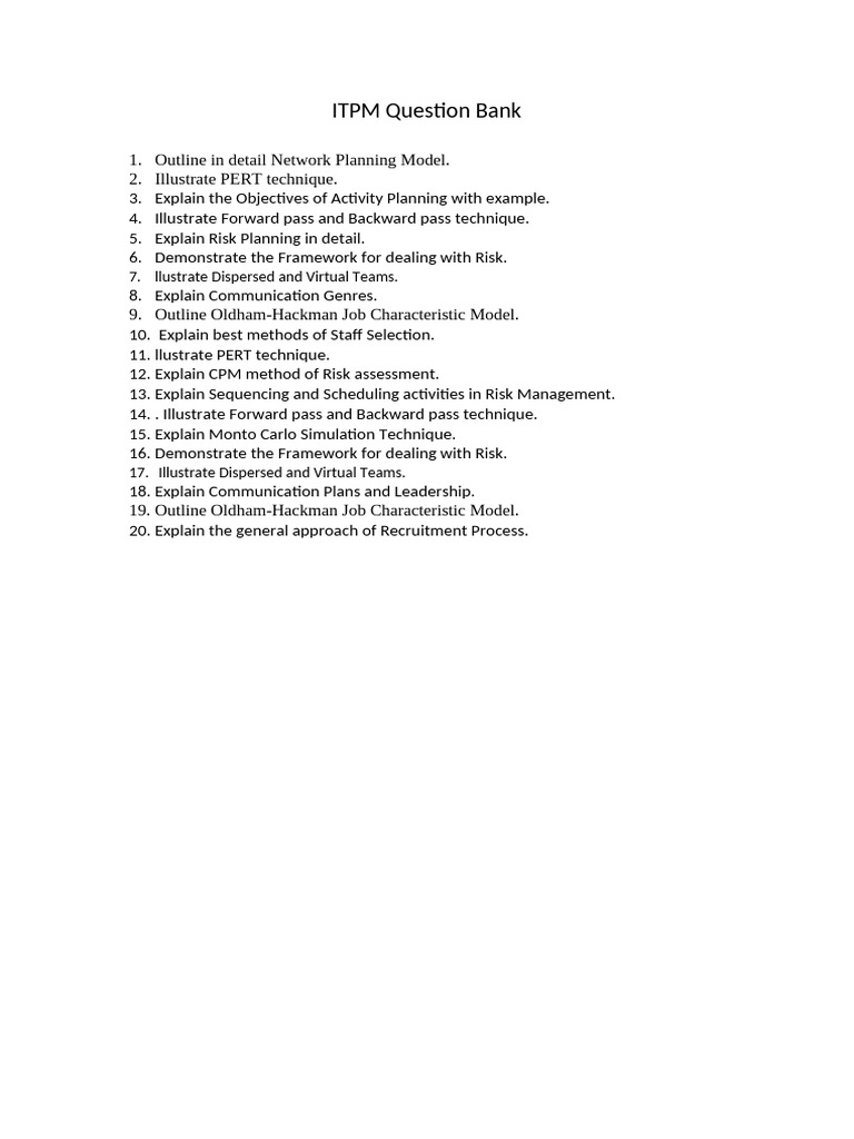 ITPM Question Bank | PDF