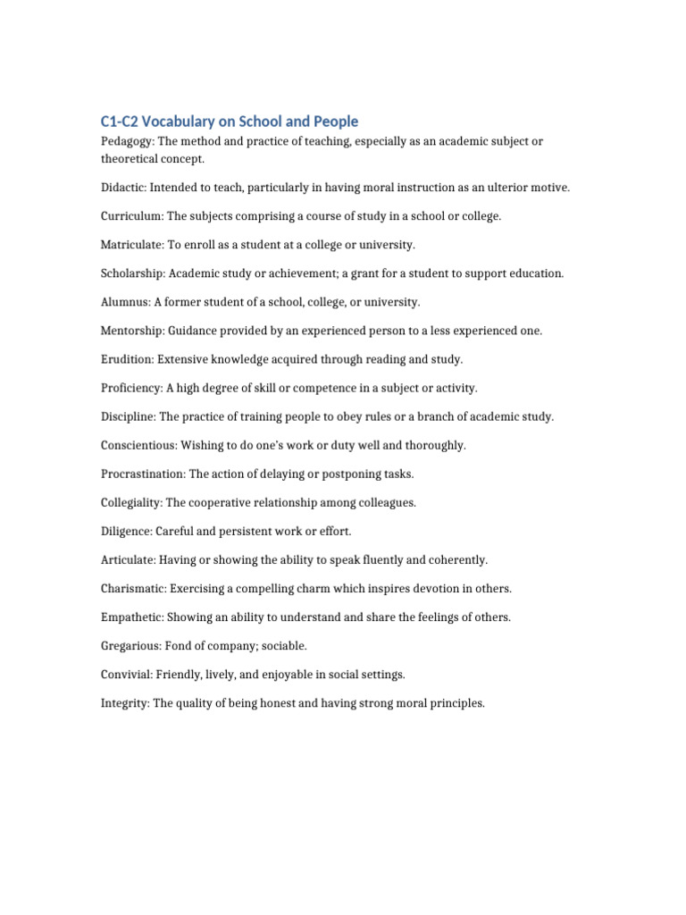 C1-C2 School People Vocabulary | PDF