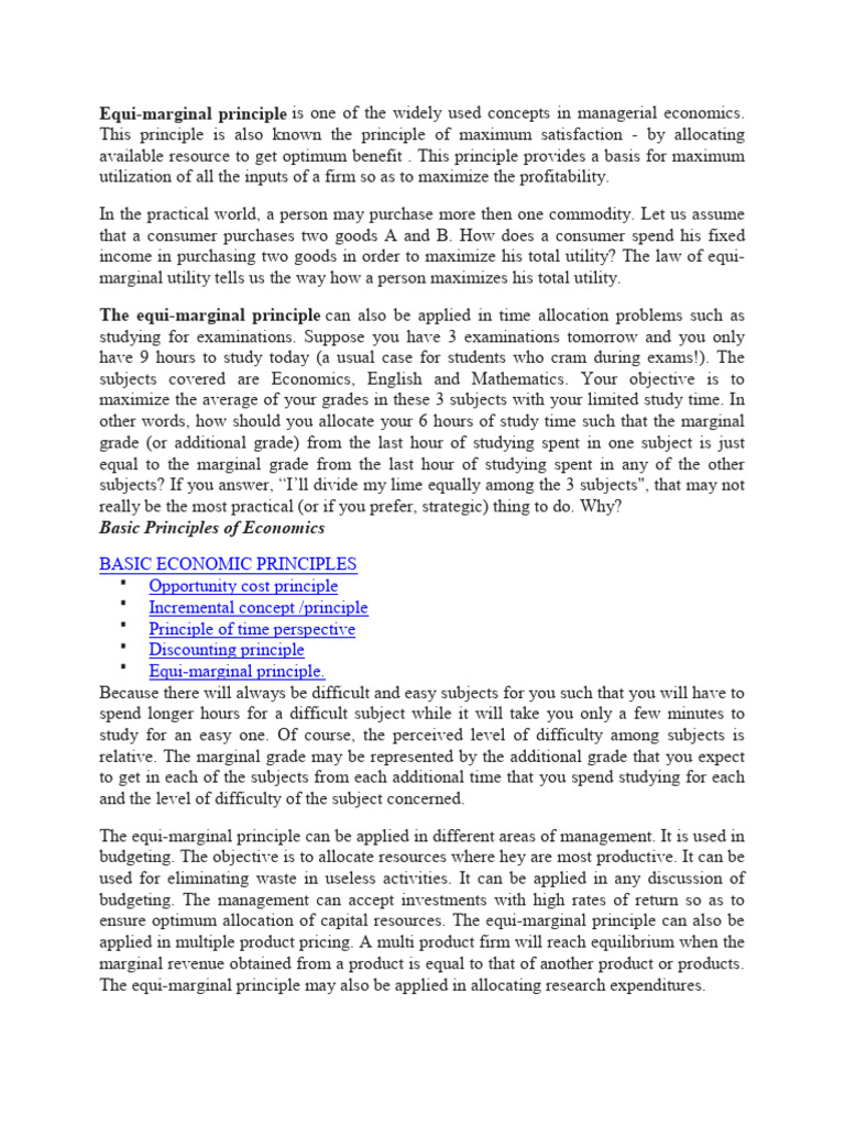 Equi-Marginal | PDF | Demand | Utility