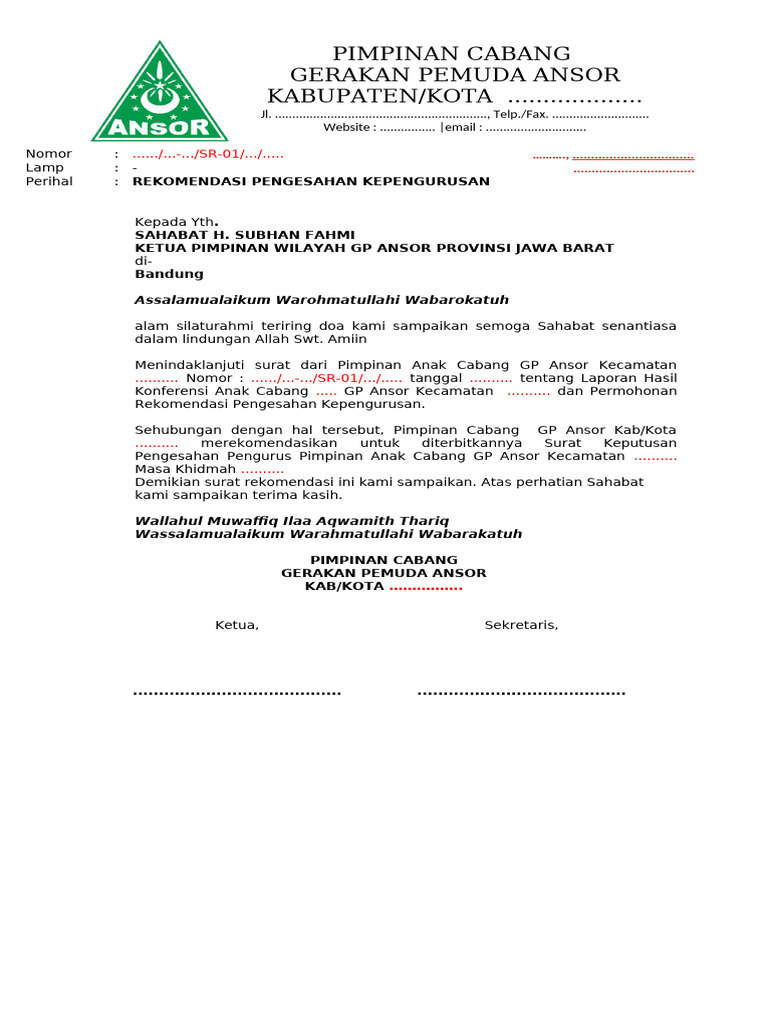 Contoh Surat Rekomendasi SK PAC | PDF