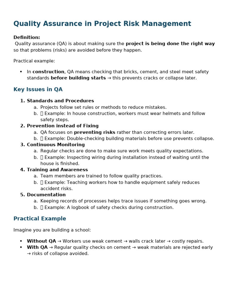 Quality Assurance in Project Risk Management | PDF