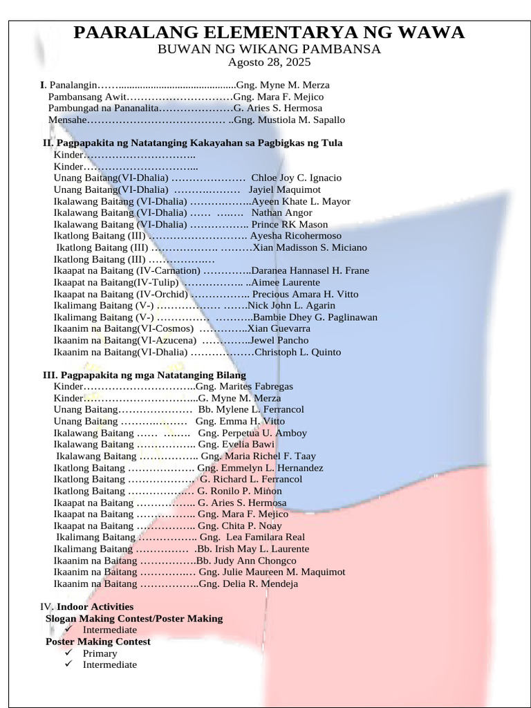 Buwan NG Wika 2025 Program | PDF