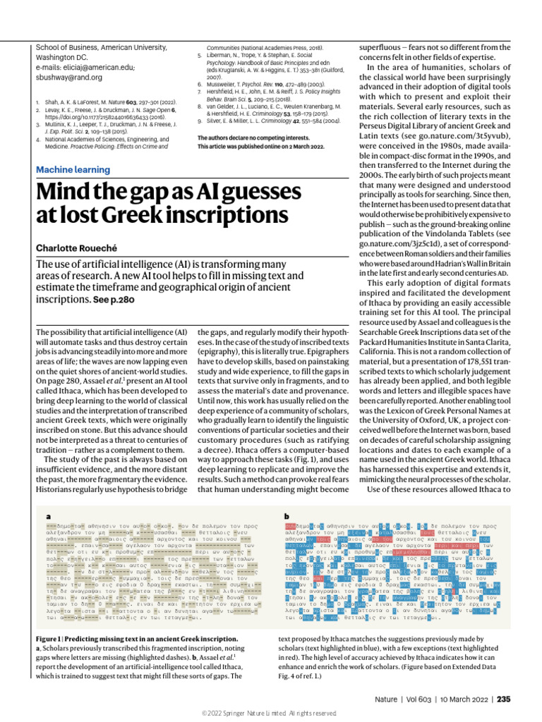 AI Minds The Gap and Fills in Missing Greek Inscriptions | PDF ...