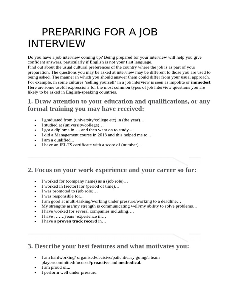 Job Interview Preparation Tips | PDF | Job Interview | Cognition
