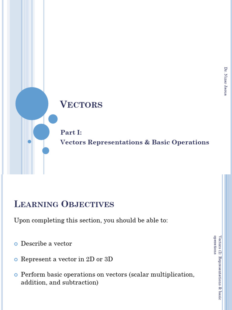 Lecture-1.1 VectorsBasicOperations | PDF | Vector Space | Euclidean Vector