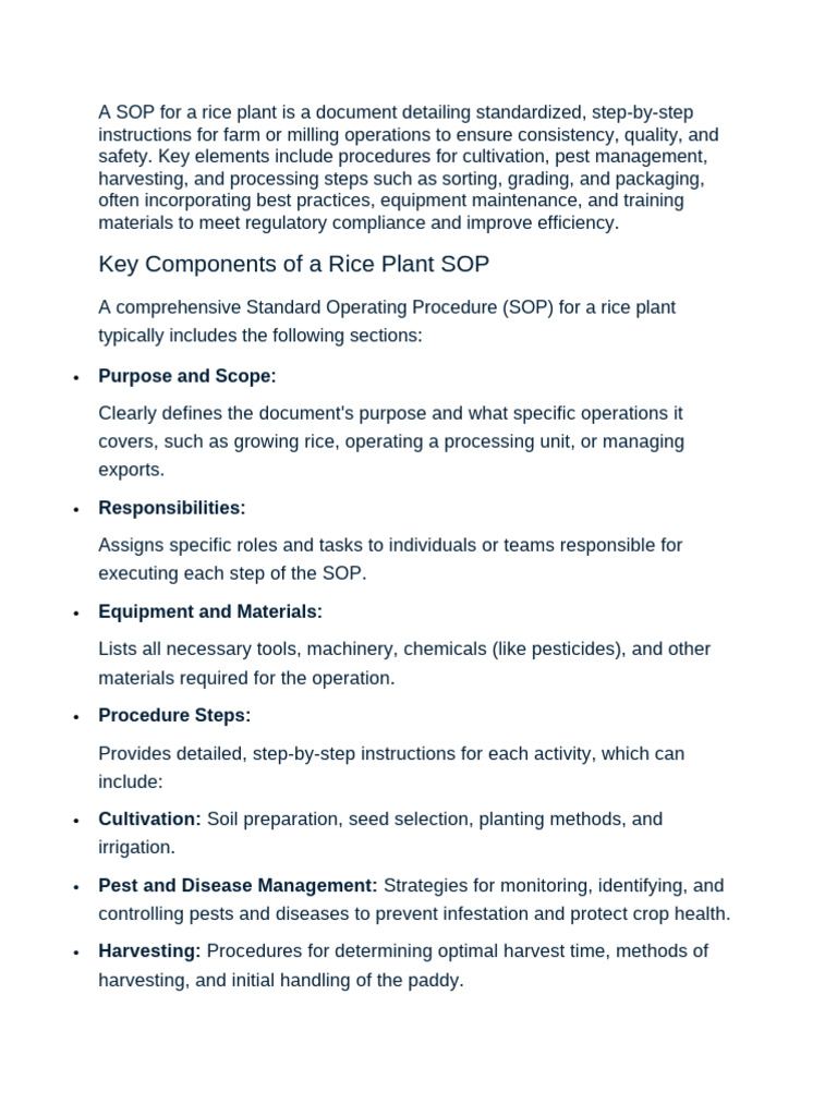 Rice Plant SOP: Operations & Safety Guide | PDF | Rice | Agriculture
