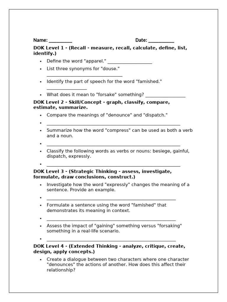 DOK Vocabulary Exercises | PDF