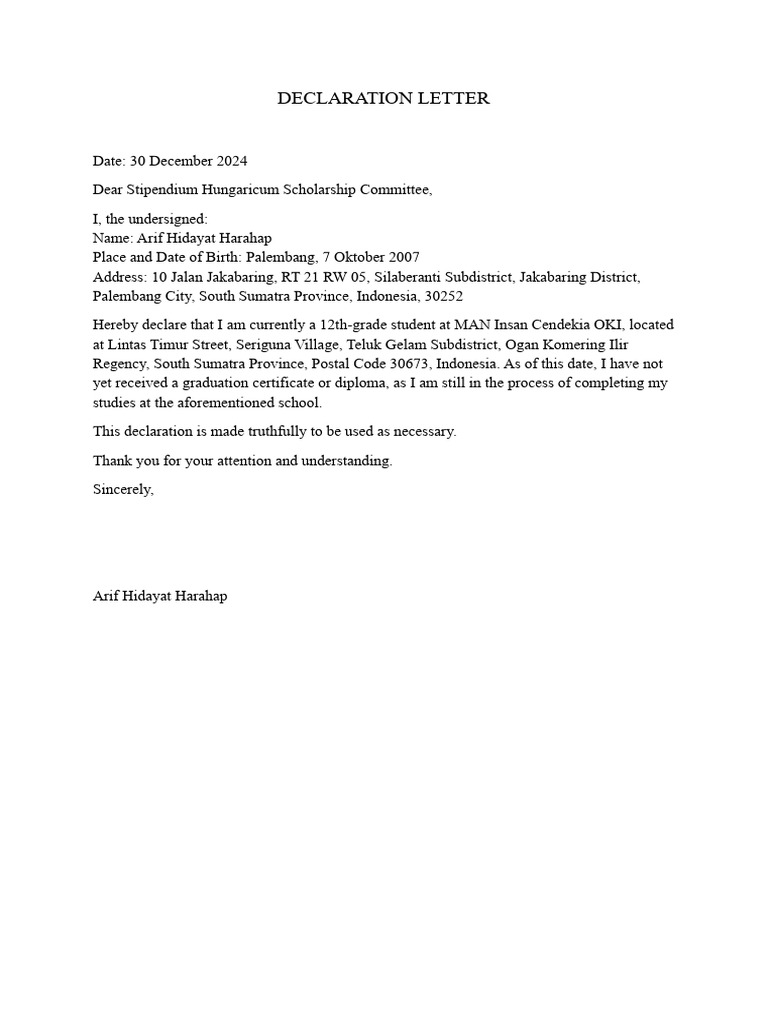 Declaration Letter | PDF