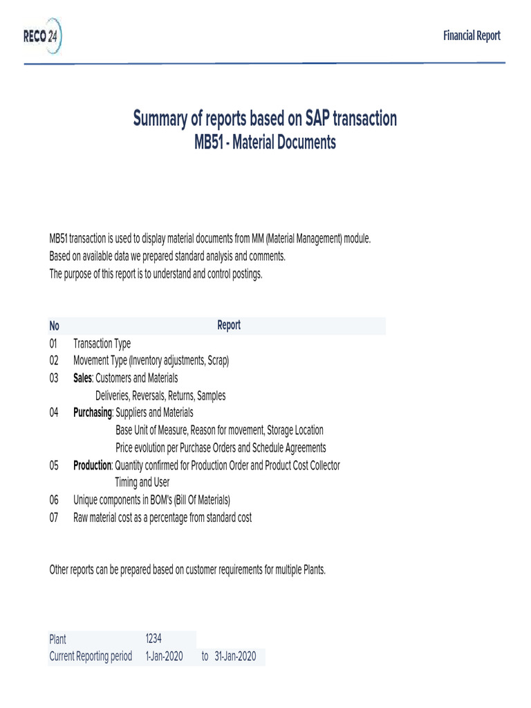 SAP MB51 Material Document Analysis | PDF | Inventory | Supply Chain ...