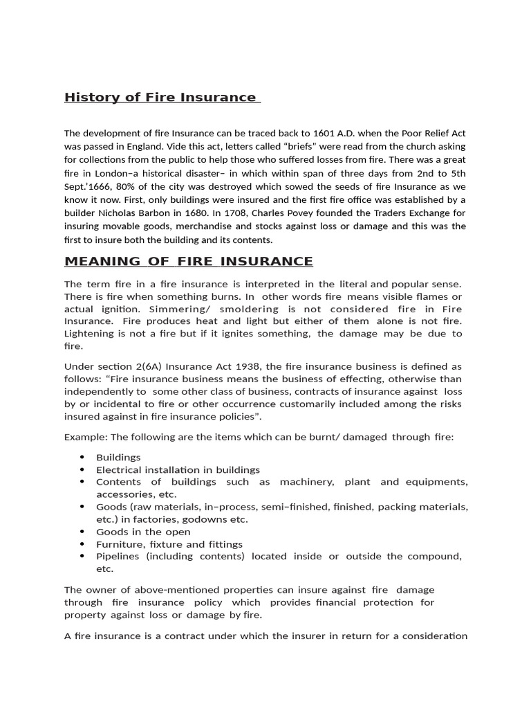 History and Types of Fire Insurance | PDF | Insurance | Property Insurance