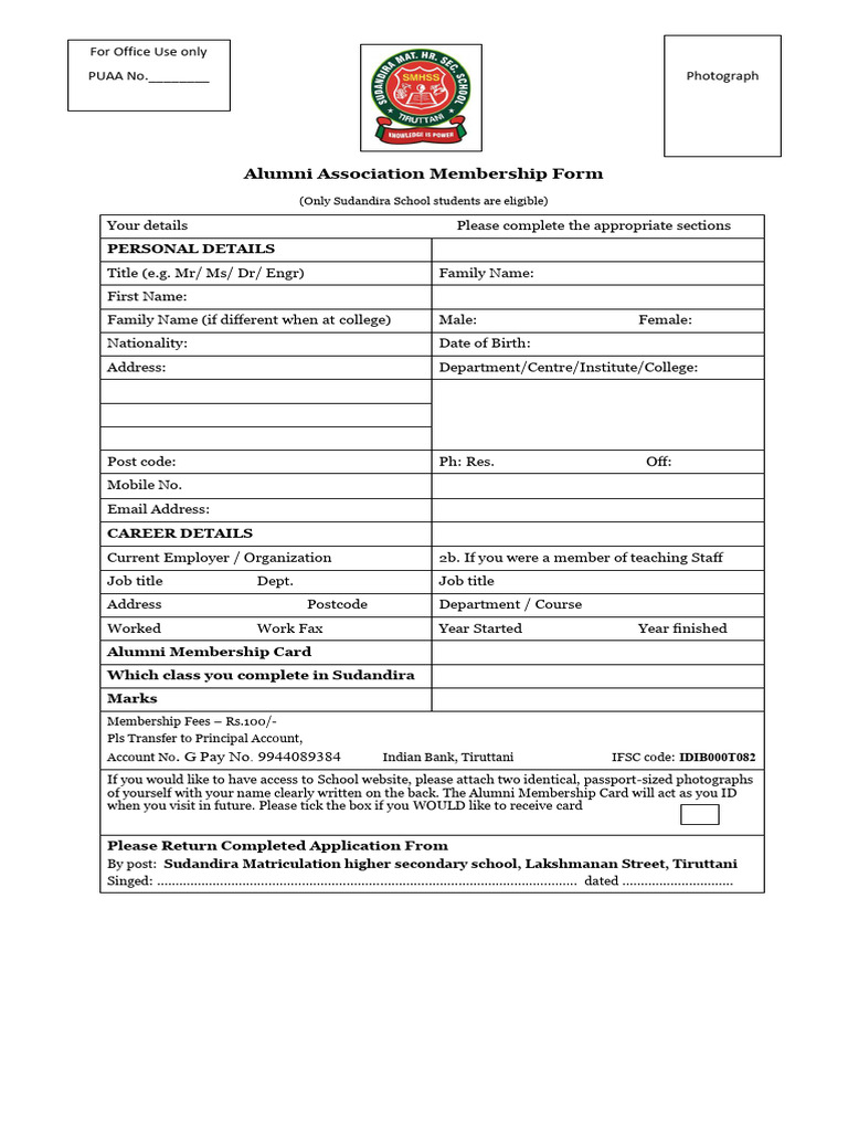 Alumni Association Membership Form in | PDF