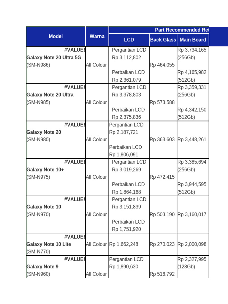 Price List Samsung Note | PDF | Information Appliances | Mobile Computers