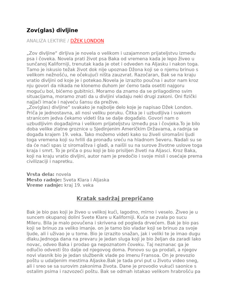 Zov (Glas) Divljine Dzek London | PDF