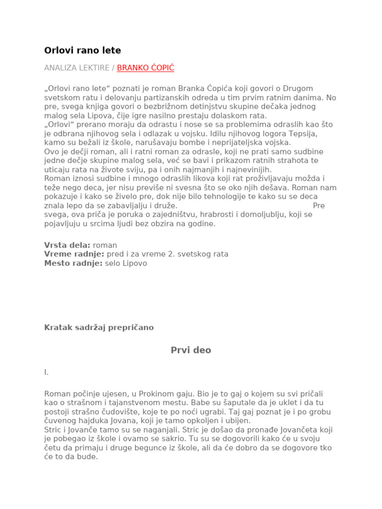 Orlovi Rano Lete Branislav Nusic | PDF