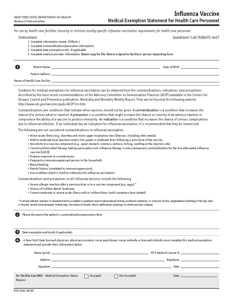 Influenza Vaccine Medical Exemption Form | PDF | Influenza Vaccine ...
