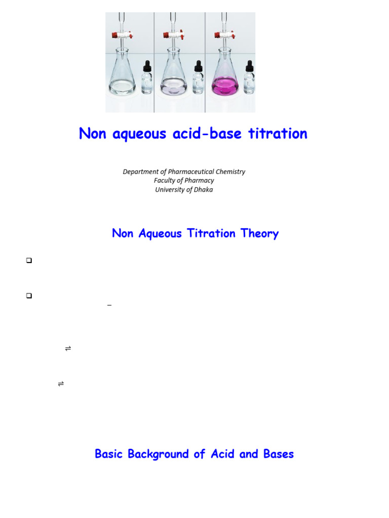 Non-Aqueous Acid-Base Titration Guide | PDF | Acid | Solvent